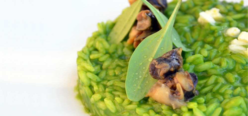 Risotto, garusoli e spinaci